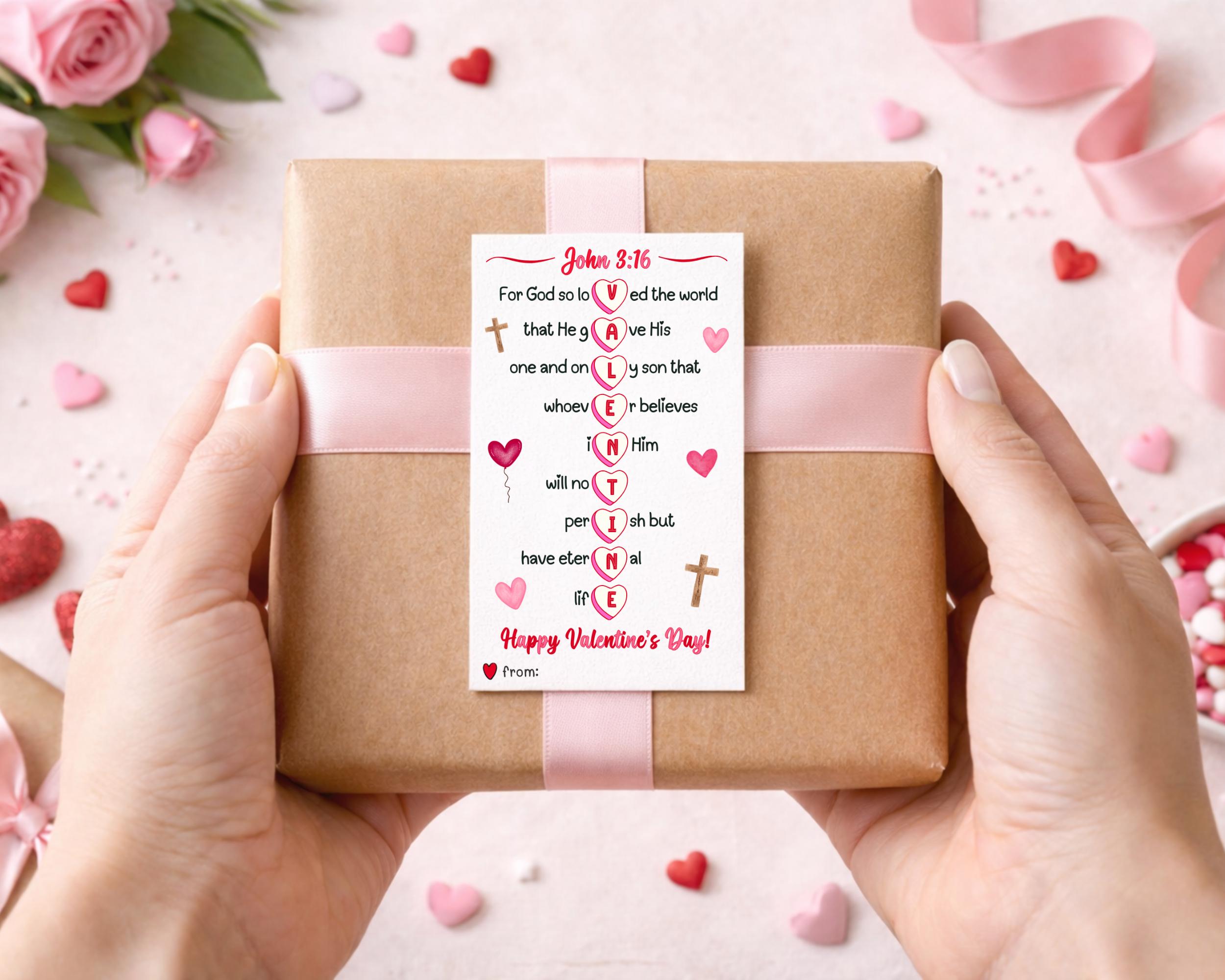 John 3:16 Valentine Tag, Bible Verse Valentine's Day Card, Religious ...