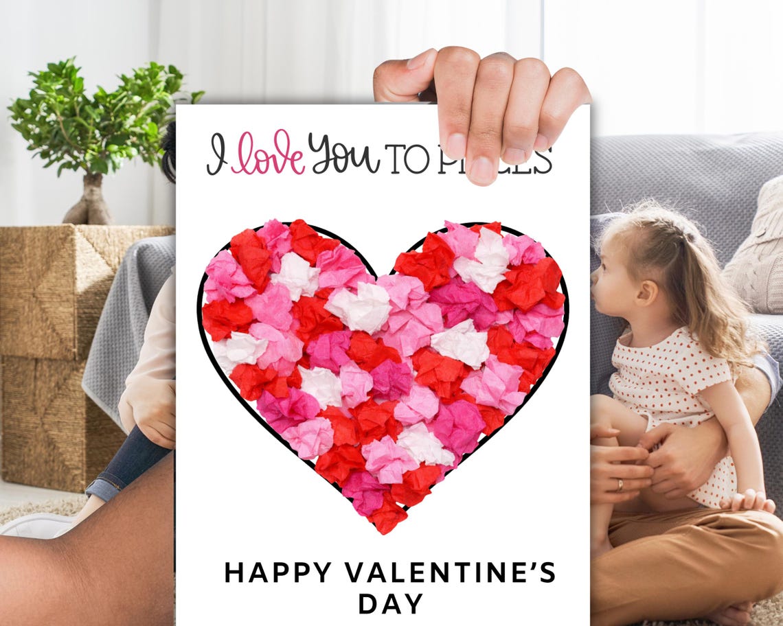 Valentine's Day Tissue Paper Craft, Valentines Heart Torn Paper Craft ...