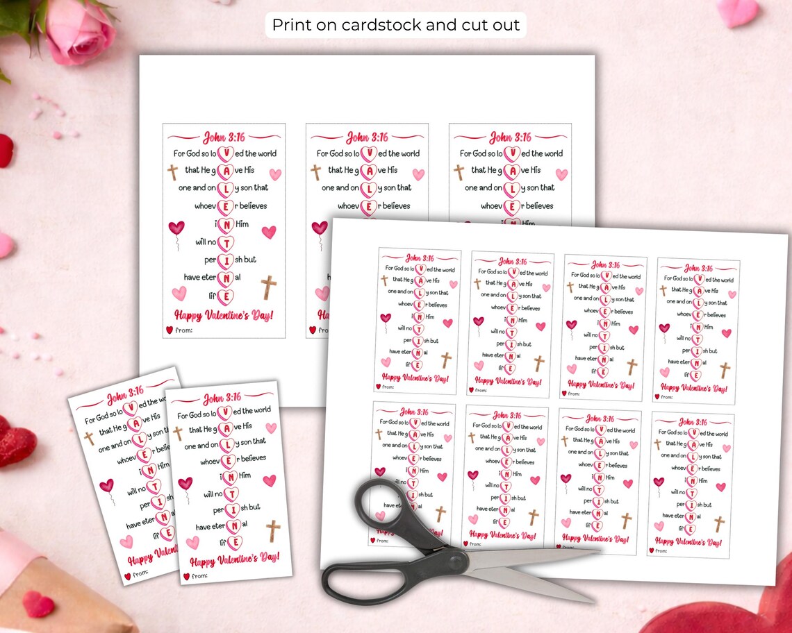 John 3:16 Valentine Tag, Bible Verse Valentine's Day Card, Religious ...