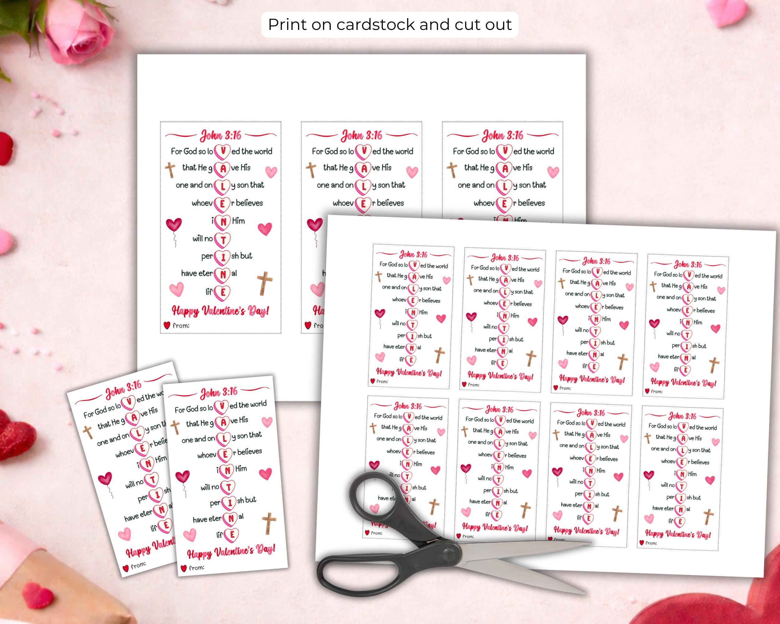 John 3:16 Valentine Tag, Bible Verse Valentine's Day Card, Religious ...