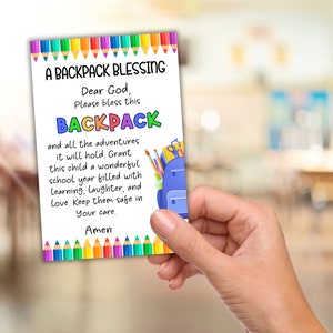 Backpack Blessing Tag Back to School, Printable Gift Tag, Christian Back Pack Prayer Card ...