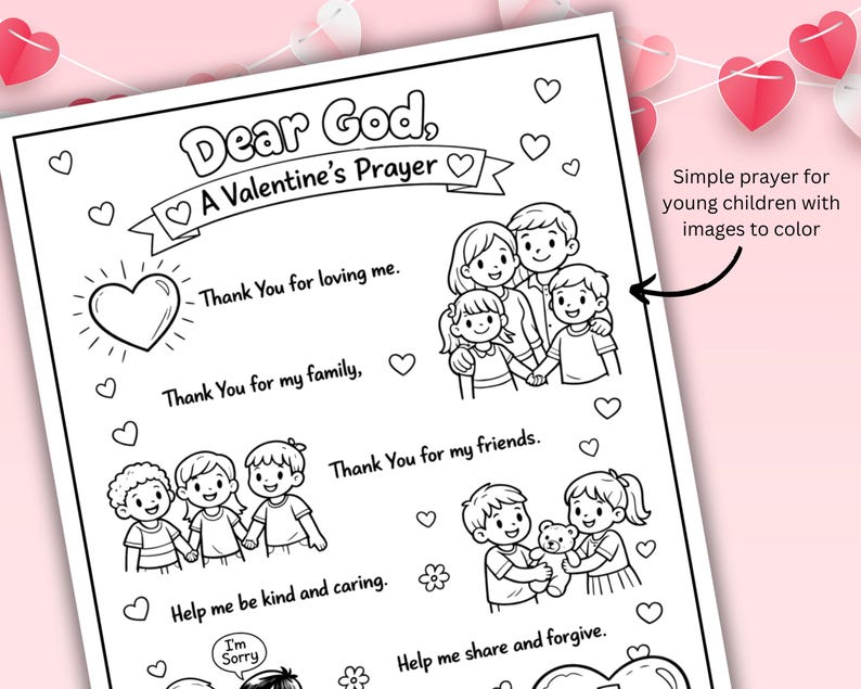 Valentine's Prayer Coloring Page Printable, Sunday School Valentine's ...