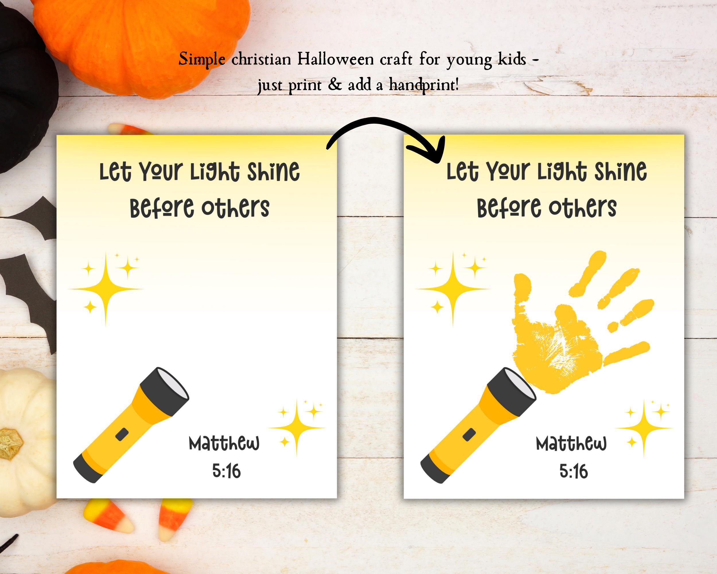 Let Your Light Shine Handprint Art, Matthew 5:16, Halloween Bible Craft ...