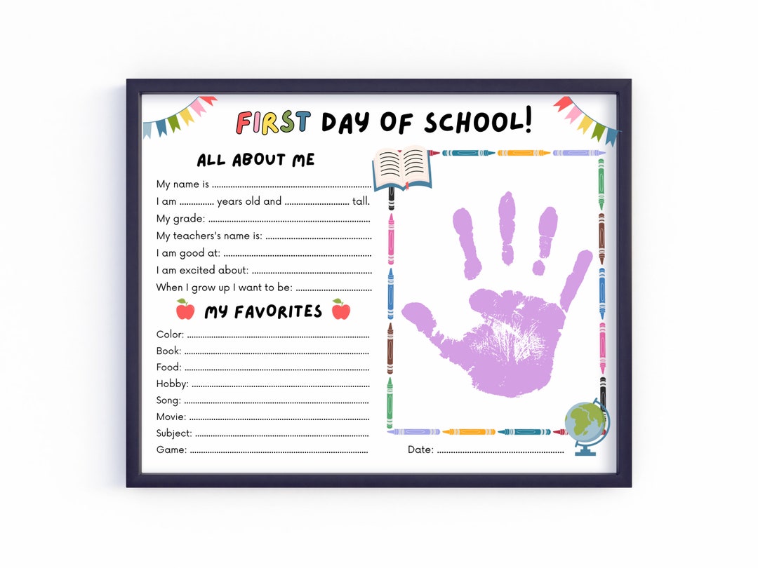First Day of School Printable, Handprint Art Craft, Start of School ...