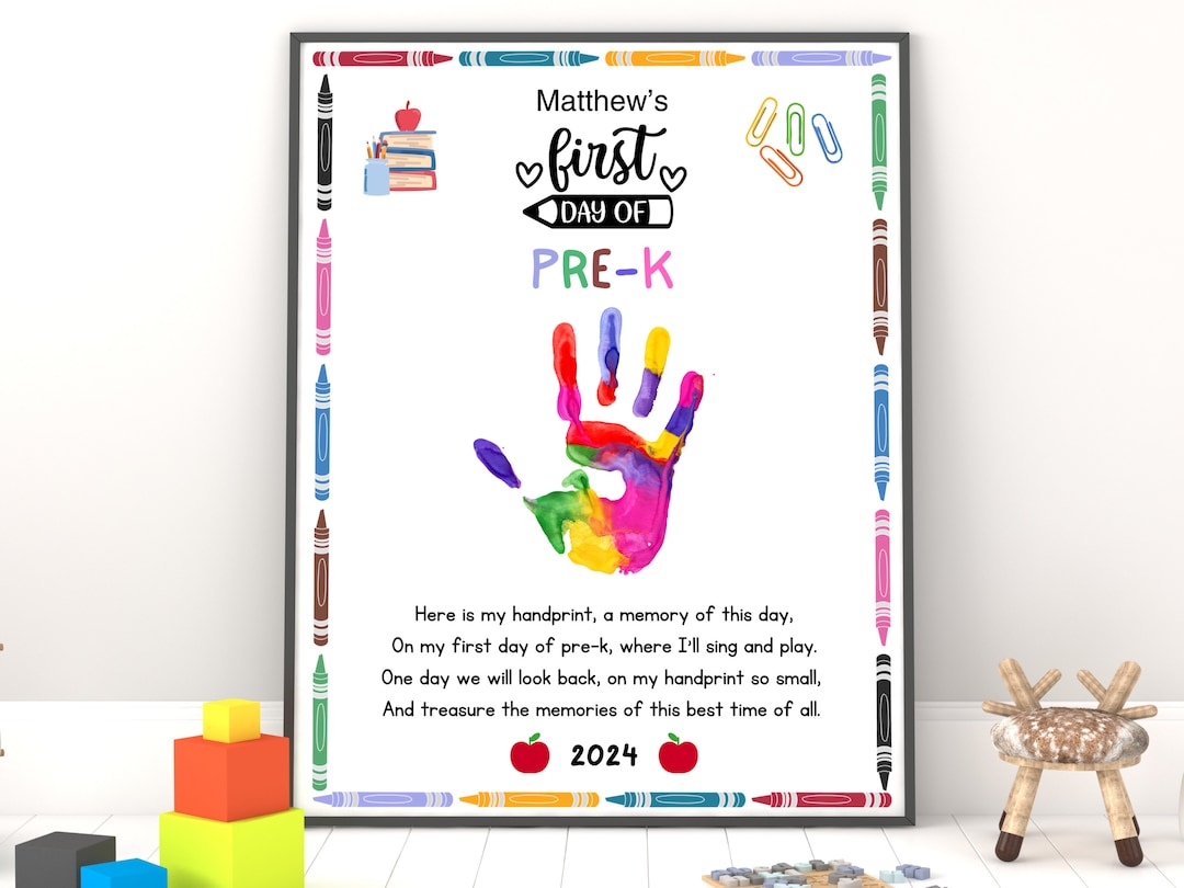 Editable First Day of Pre-k Handprint Art, First Day of School ...