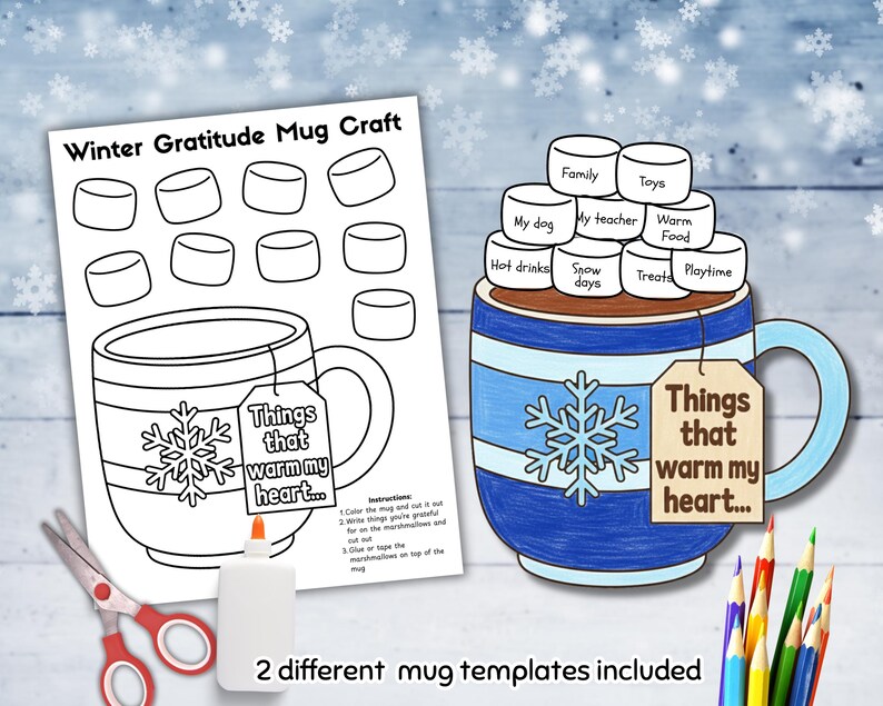 Winter Coloring Craft for Kids, Winter Gratitude Mug Craft Printable ...