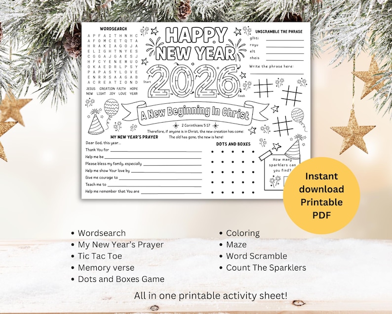 New Year Activity Placemat 2026, Coloring Page for Kids, Printable ...