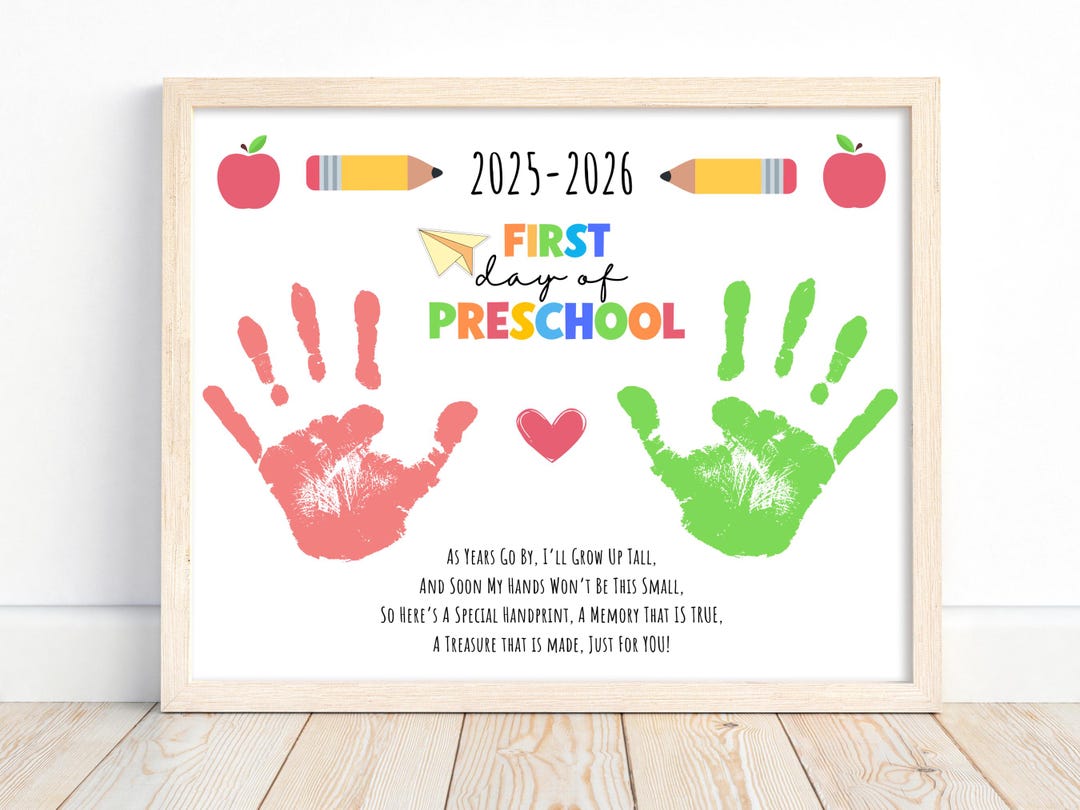First Day of Preschool Pre-k Handprint Art, Kindergarten Preschool ...