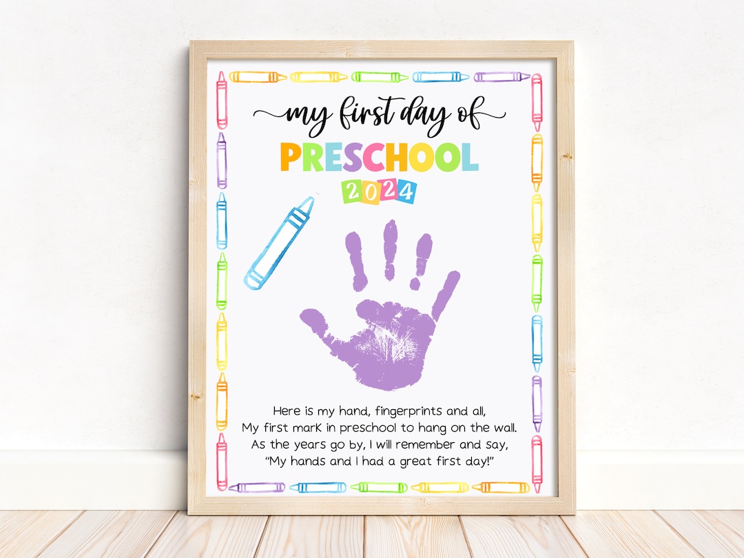 First Day of Preschool Pre-k Handprint Art, Back to School Handprint ...