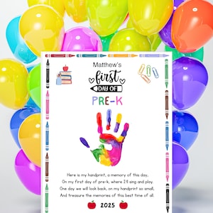 Editable First Day of Pre-k Handprint Art, First Day of School ...