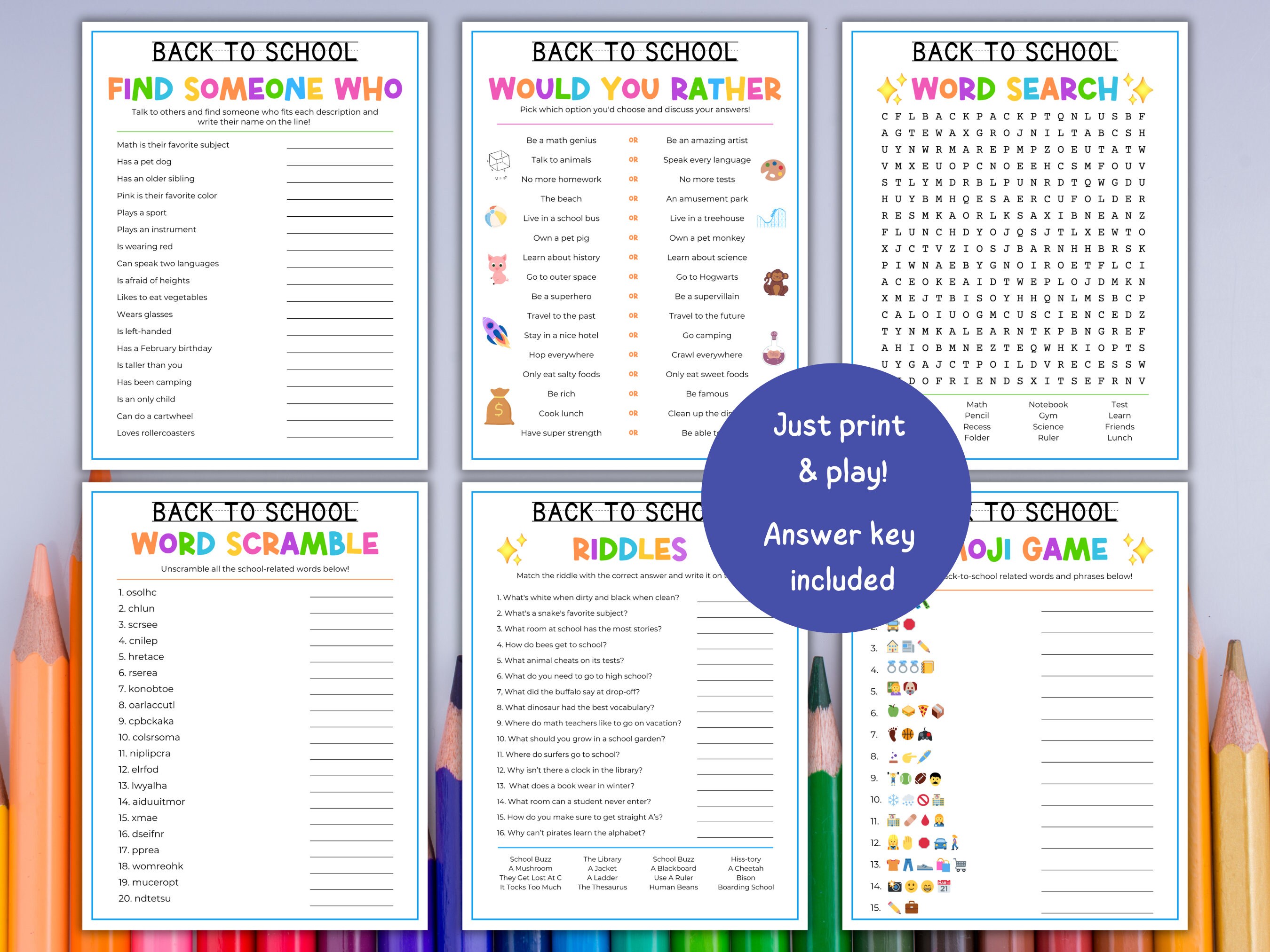 Printable Back to School Games Bundle, Set of 12 First Day of School ...