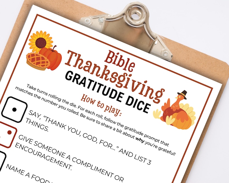 Bible Thanksgiving Gratitude Dice Game, Printable Thanksgiving Game ...