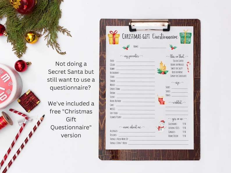 Secret Santa Questionnaire, Printable Secret Santa Gift Exchange ...