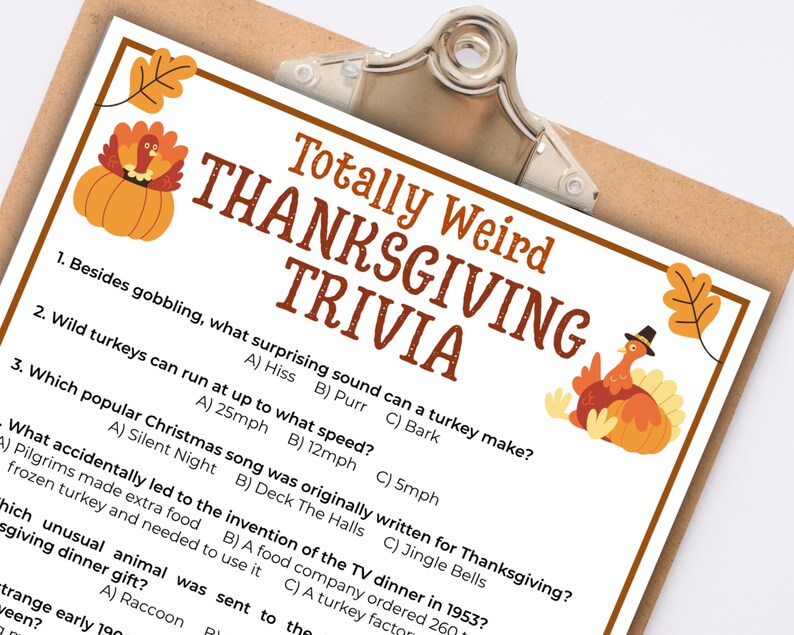 Weird Thanksgiving Trivia Game, Printable Funny Family Quiz, Fun ...
