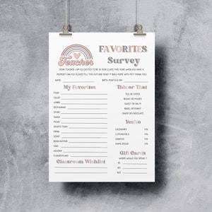 Printable Teacher Favorites Survey, My Favorite Things Teacher ...