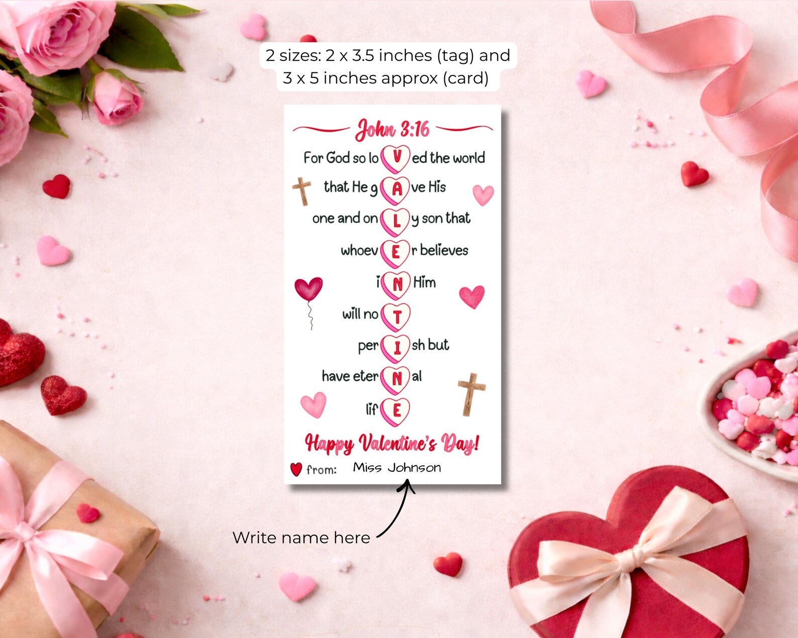 John 3:16 Valentine Tag, Bible Verse Valentine's Day Card, Religious ...