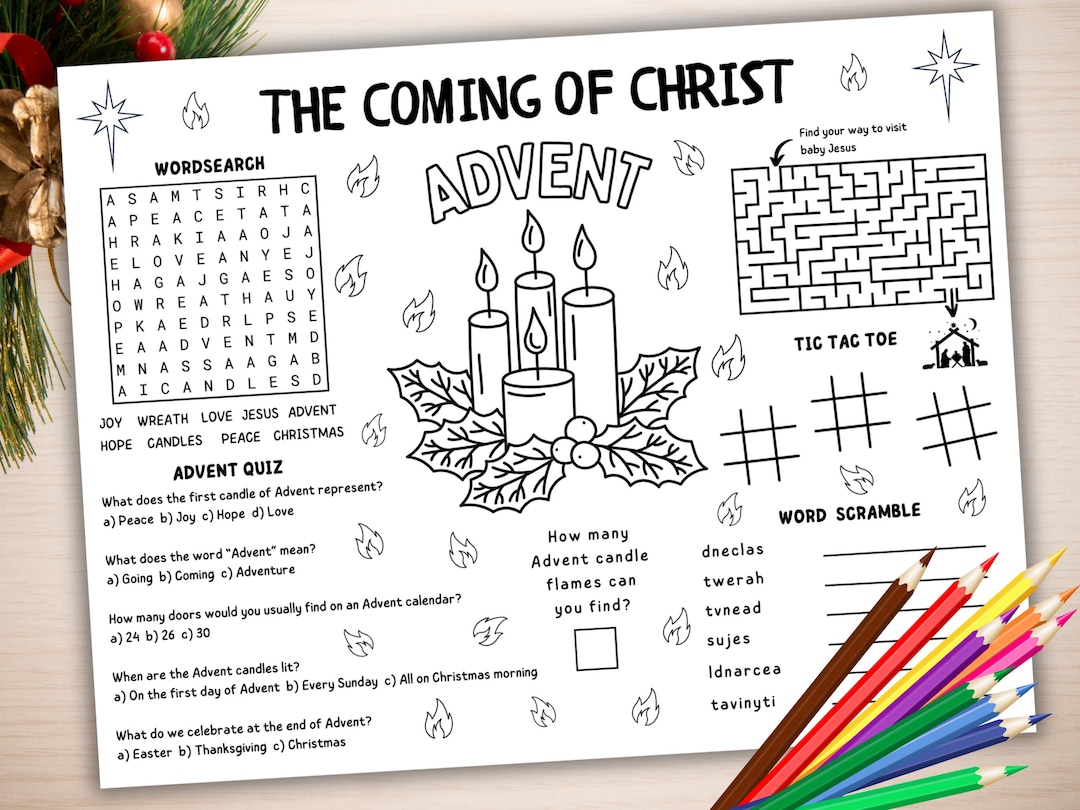Advent Activity Placemat, Coloring Page Activity for Kids, Christian ...