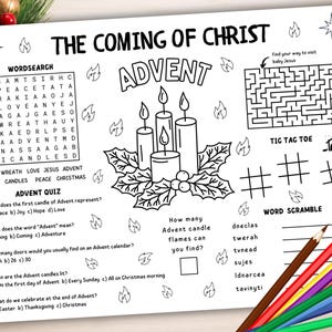Advent Activity Placemat, Coloring Page Activity for Kids, Christian ...