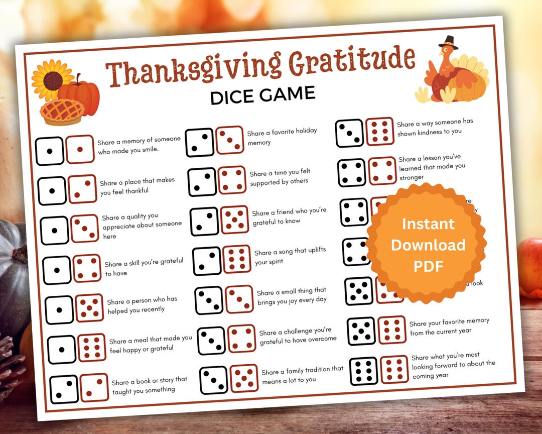 Thanksgiving Dice Gratitude Game Printable, Roll the Dice, Thanksgiving ...