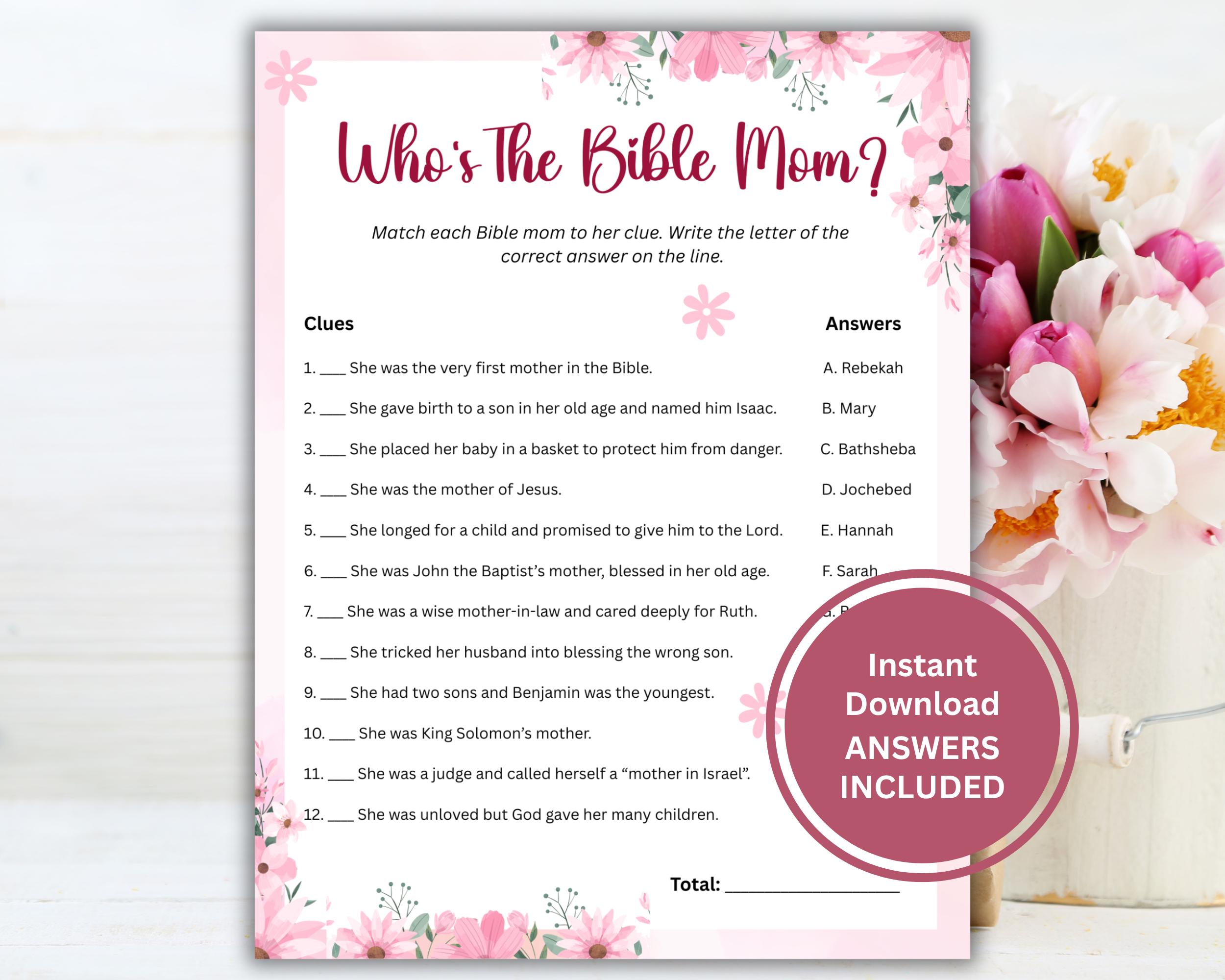 Moms of the Bible Game, Biblical Mother's Day Game, Bible Game Kids ...