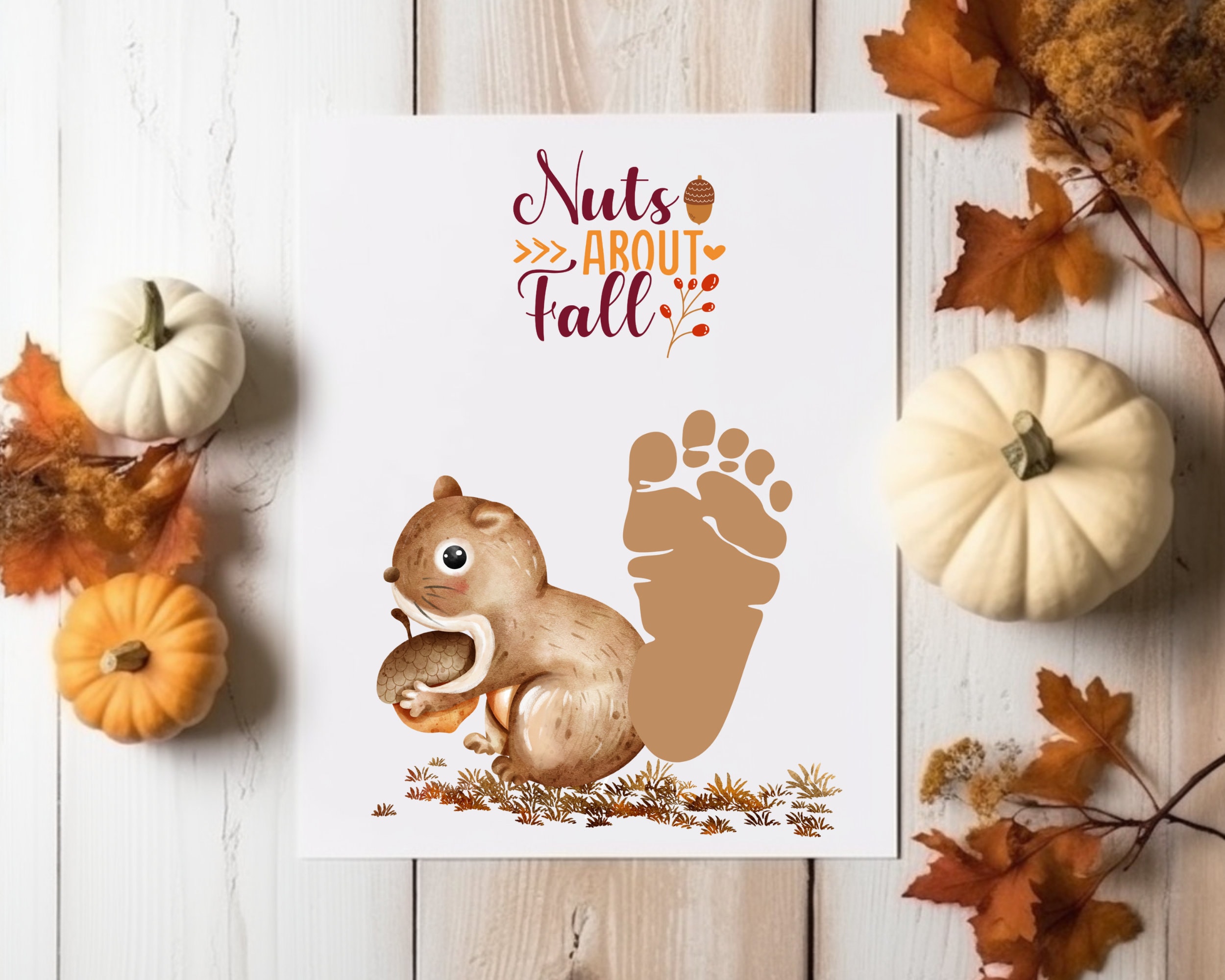 Fall Craft for Kids, Printable Handprint Footprint Art, Nuts About Fall ...