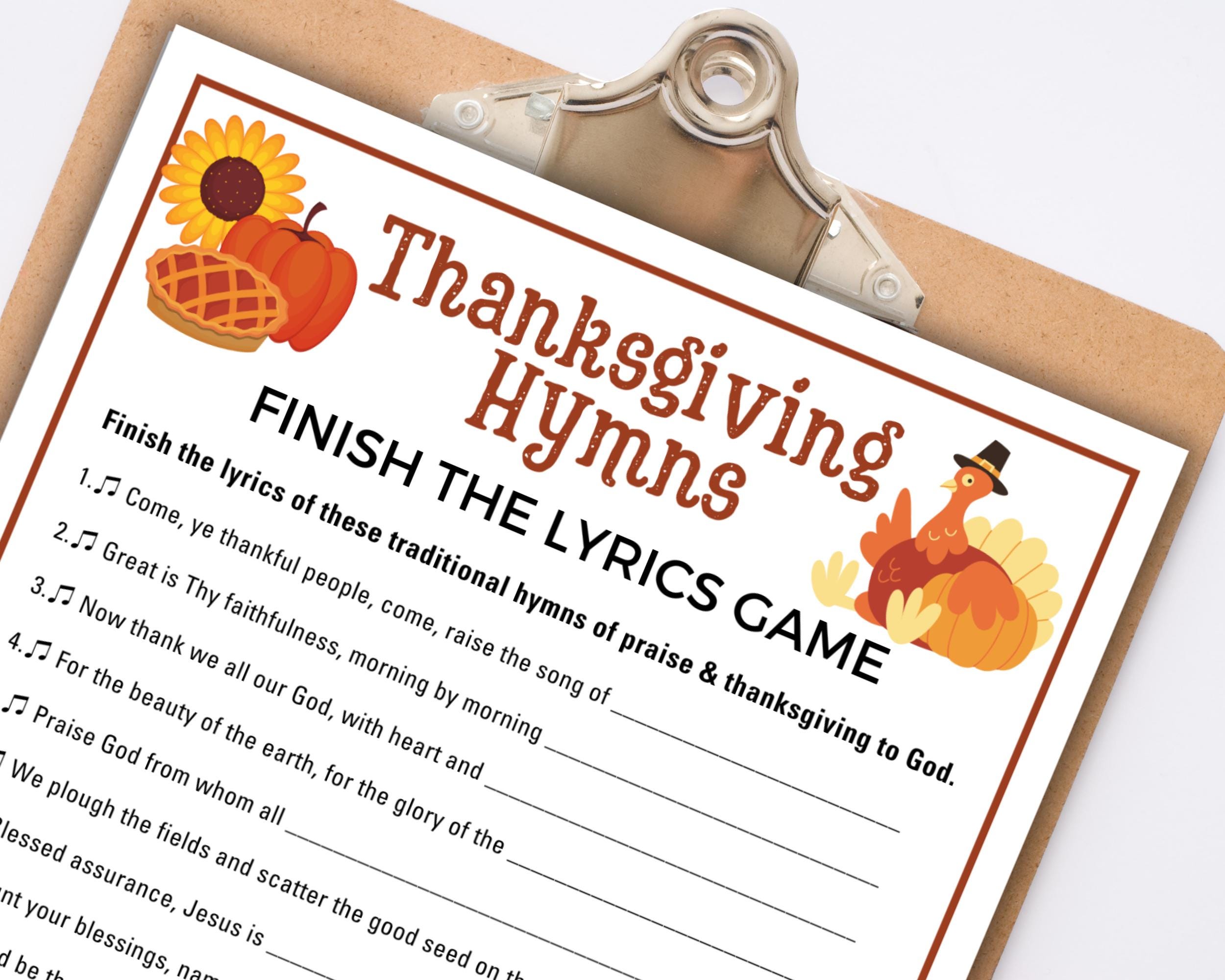 Thanksgiving Hymns Finish the Lyric Game Printable, Christian Womens ...