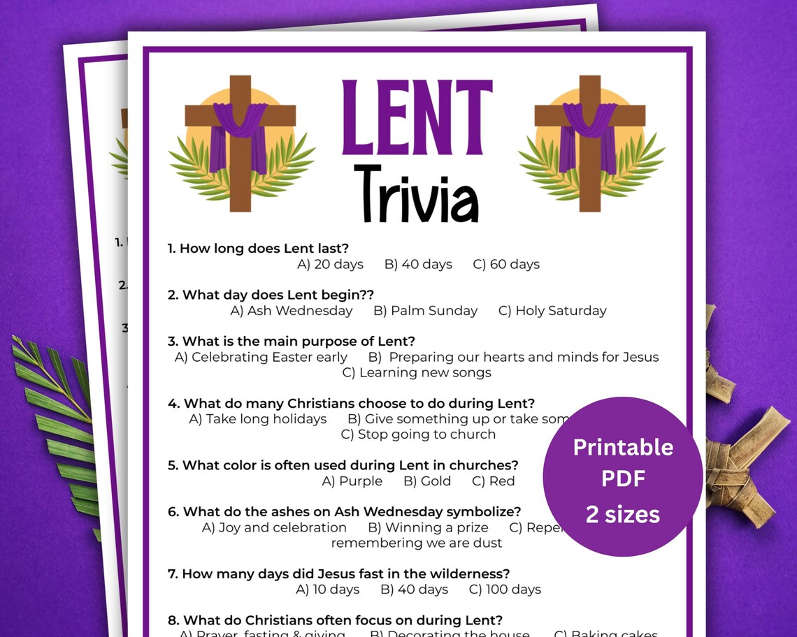 Lent Trivia Bible Game Printable, Lenten Quiz, Lent Game for Kids ...