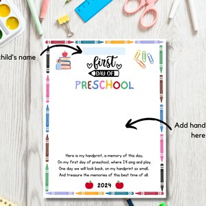 Editable First Day of Preschool Handprint Poem, Preschool Printable ...