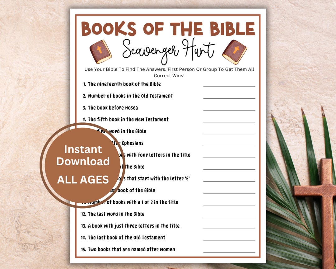 Books of the Bible Scavenger Hunt Game, Bible Game for Kids & Adults ...
