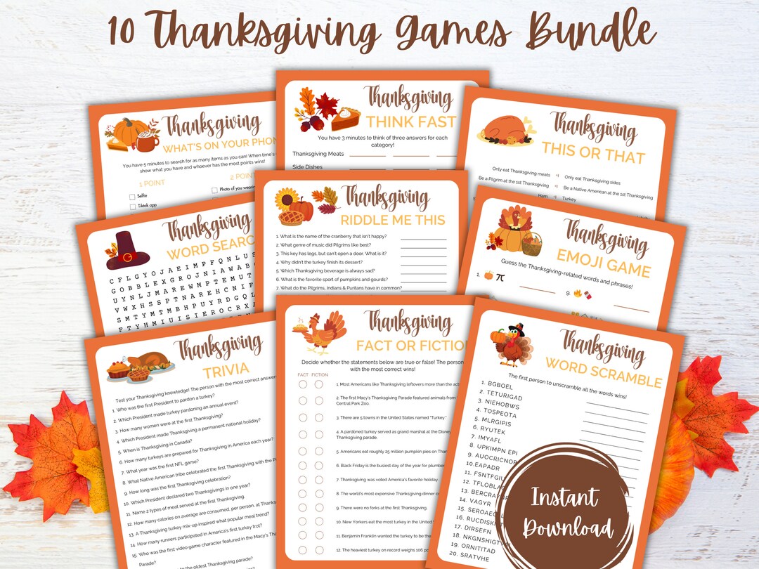 Printable Thanksgiving Games Bundle, for Kids, for Adults, Thanksgiving ...