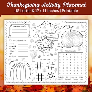 Printable Thanksgiving Activity Placemat, Coloring Page, Thankful ...