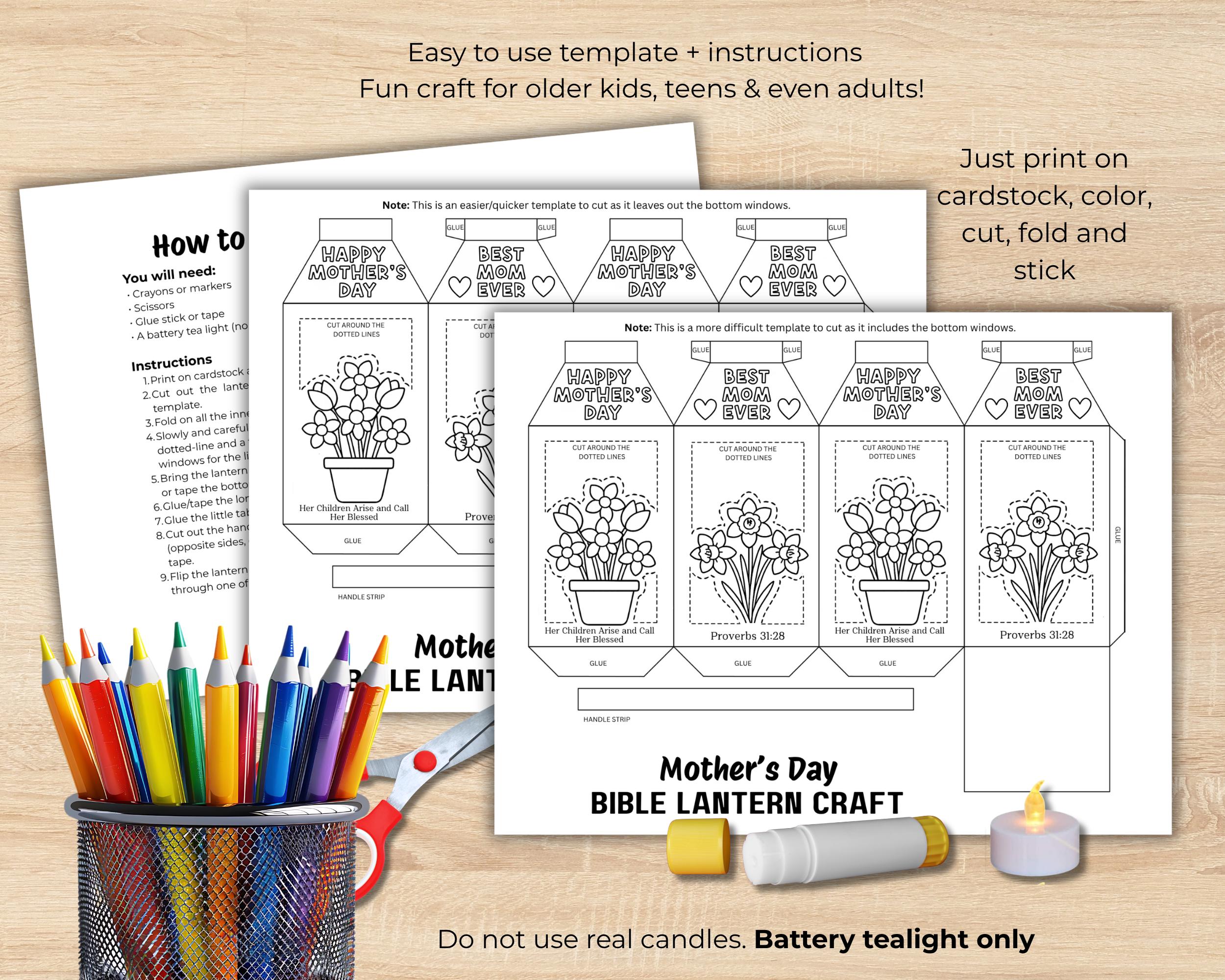 Mothers Day Bible Craft for Kids, Paper Lantern Craft Printable ...