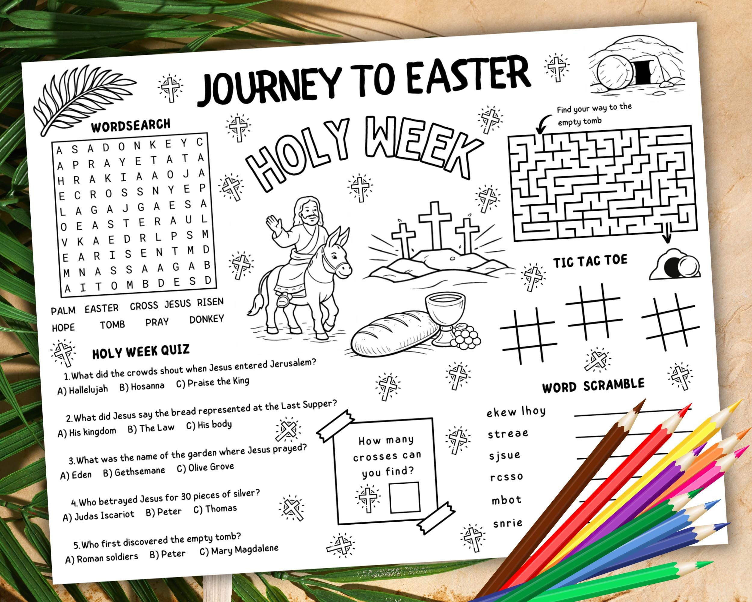 Holy Week Activity Placemat, Easter Coloring Page Printable Activity ...