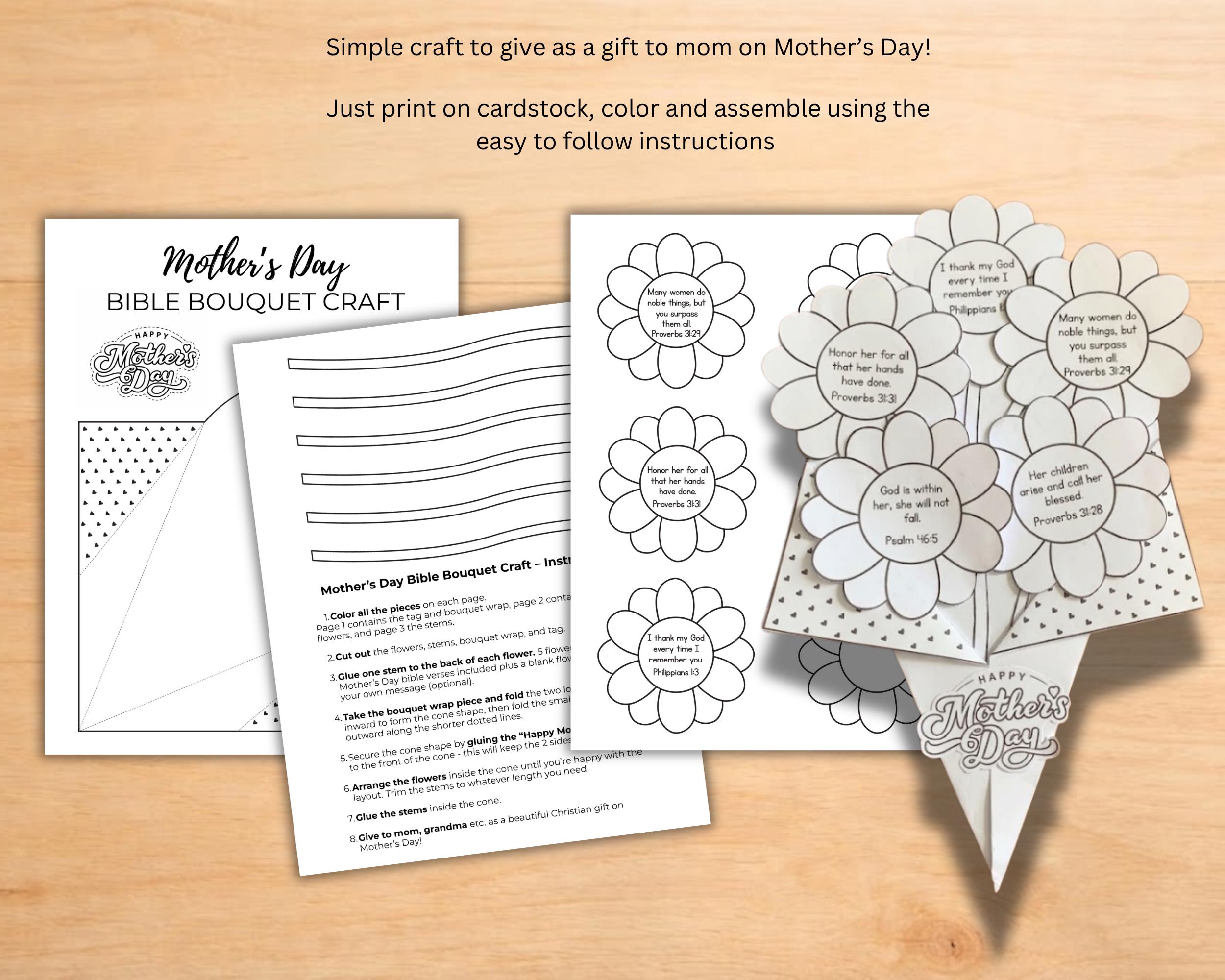 Mother's Day Bible Craft Kids, Paper Flower Bouquet Craft Printable ...