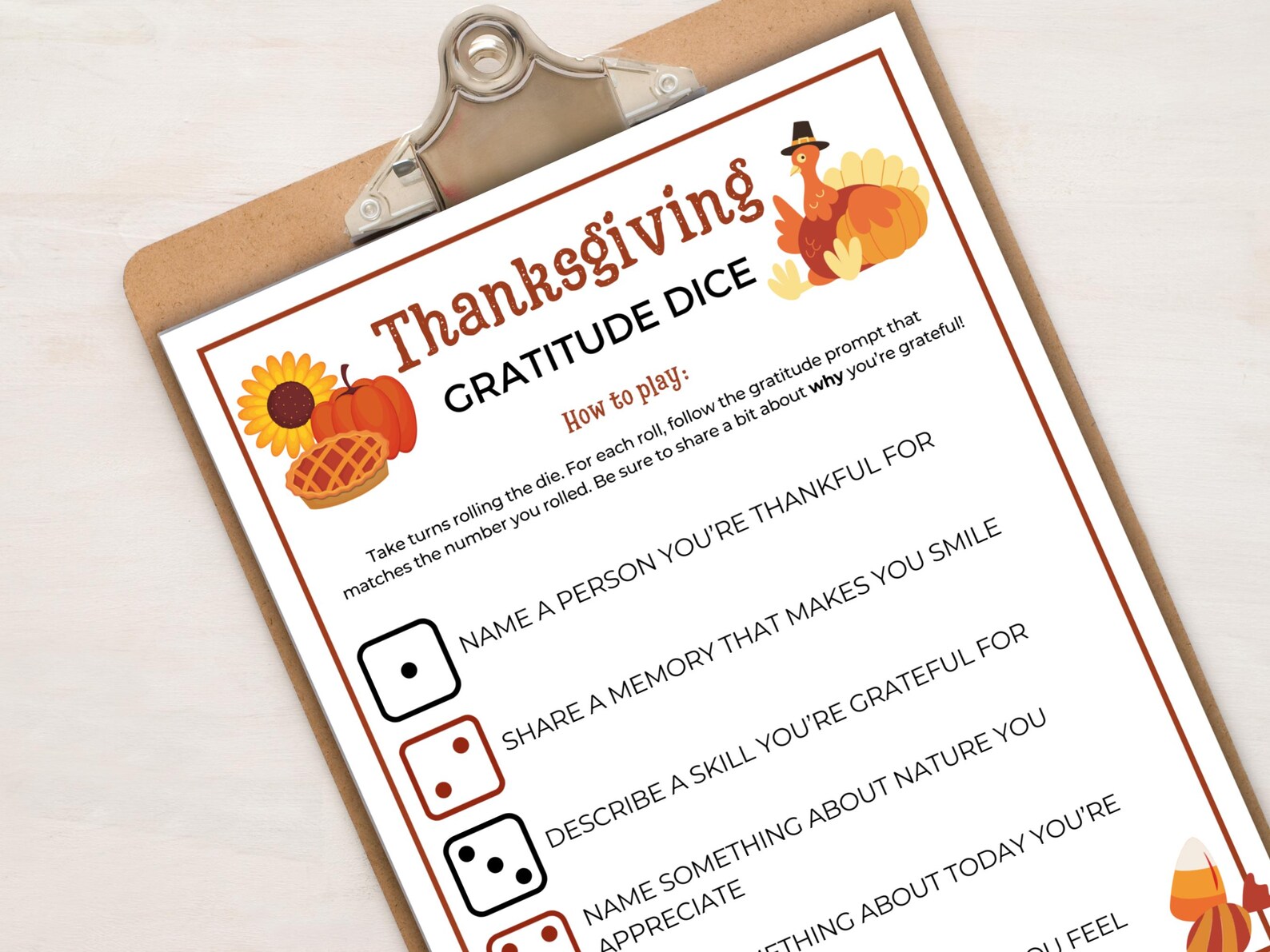 Thanksgiving Gratitude Dice Game, Printable Thanksgiving Game for Kids ...