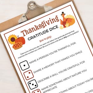 Thanksgiving Gratitude Dice Game, Printable Thanksgiving Game for Kids ...