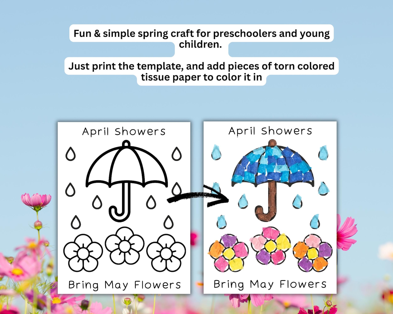 Spring Torn Paper Craft, April Showers Bring May Flowers Tissue Paper ...