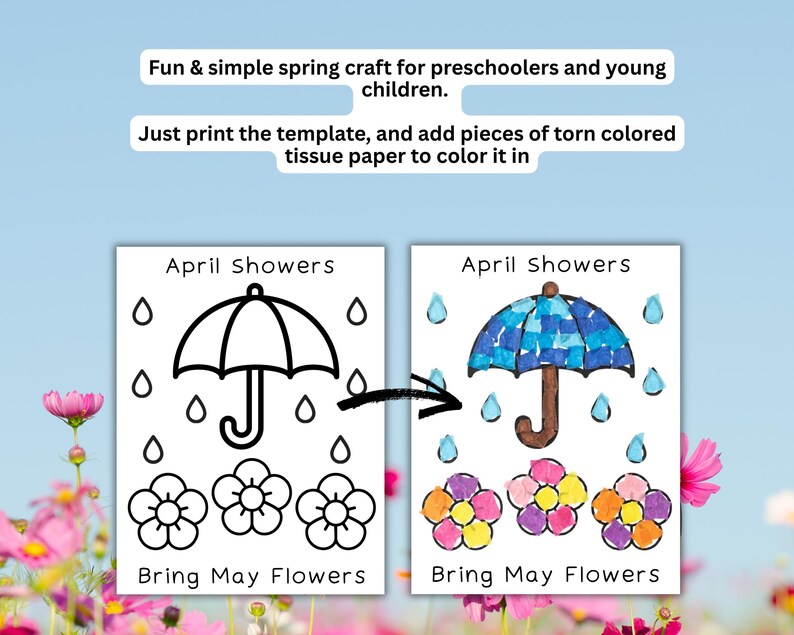 Spring Torn Paper Craft, April Showers Bring May Flowers Tissue Paper ...