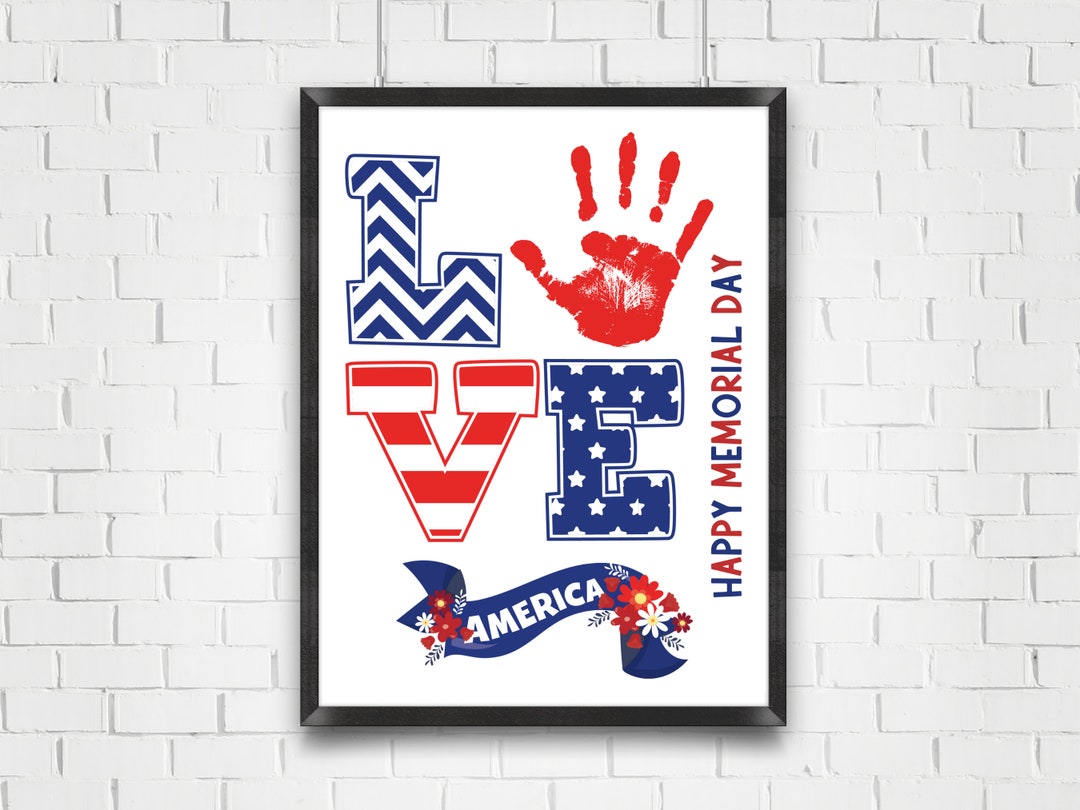 Memorial Day Handprint Art Craft, Printable Happy Memorial Day Activity ...