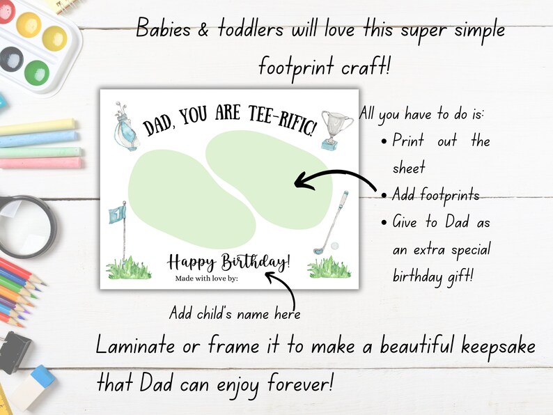 Golf Handprint Footprint Art, Birthday Printable Craft, Dad Golf ...