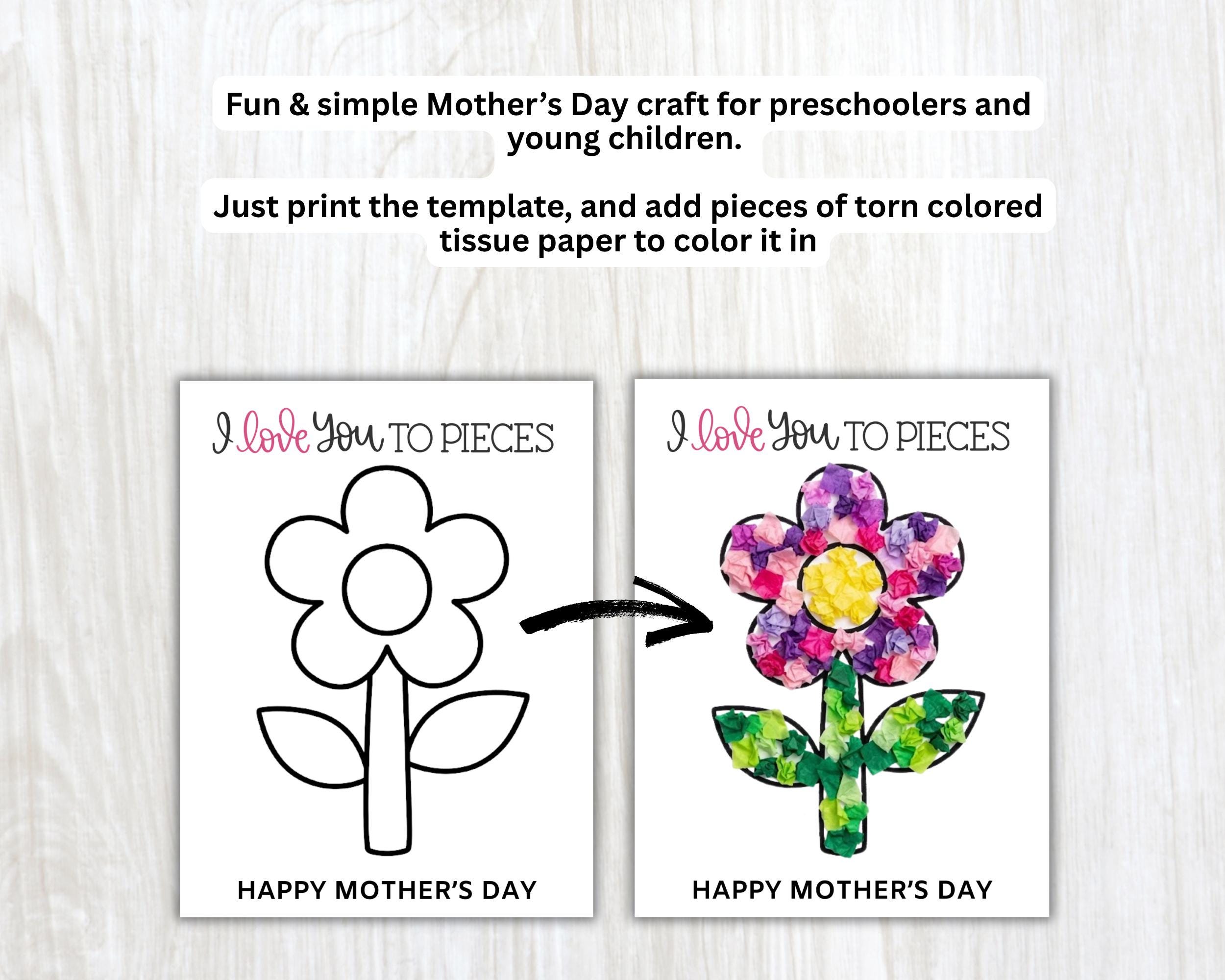 Mother's Day Flower Tissue Paper Craft, Mothers Day Tear Art Card Gift ...