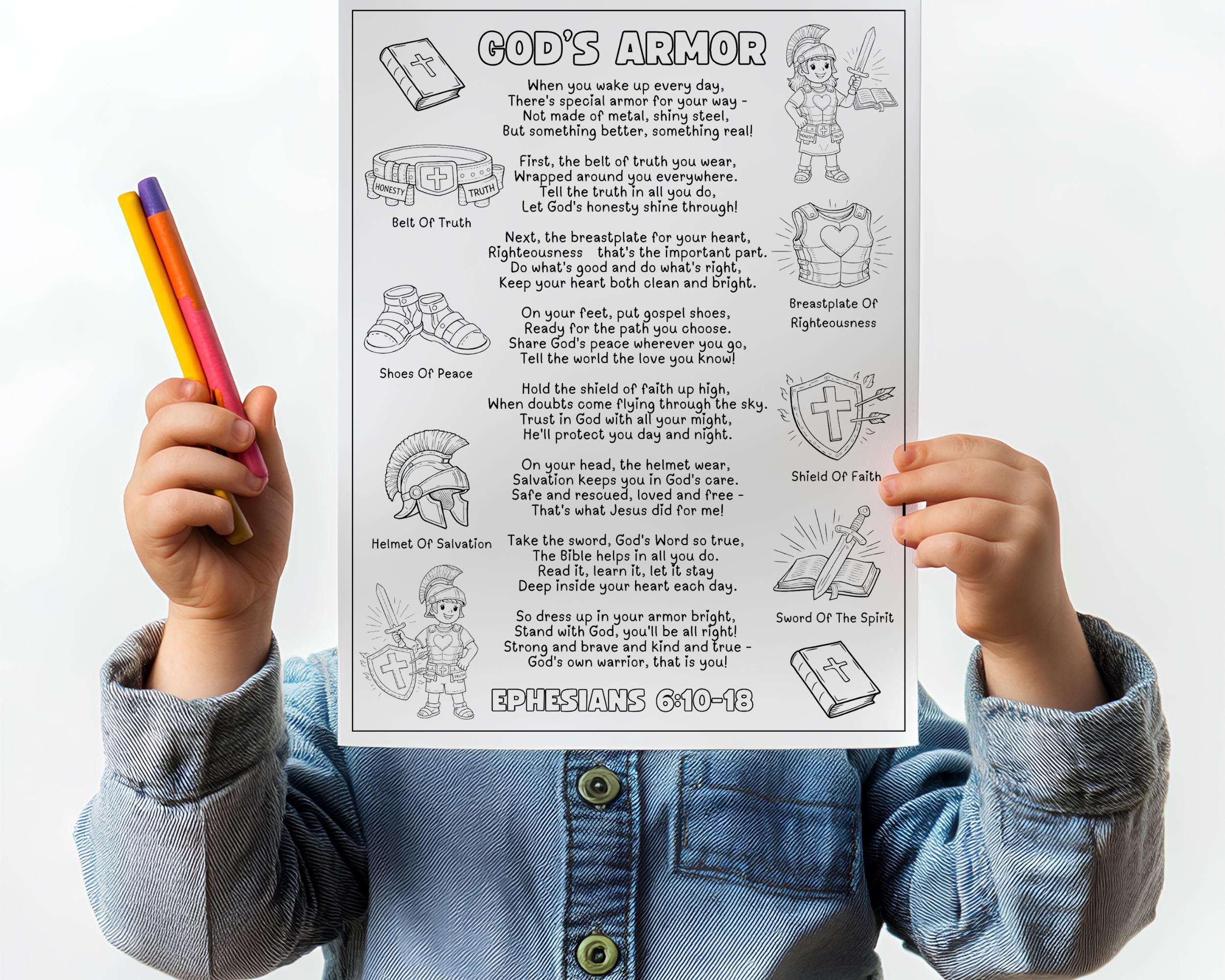 Armor of God Coloring Page Printable, Ephesians 6 10-18 Bible Activity ...
