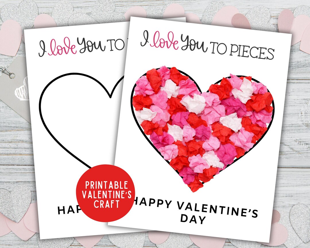 Valentine's Day Tissue Paper Craft, Valentines Heart Torn Paper Craft ...