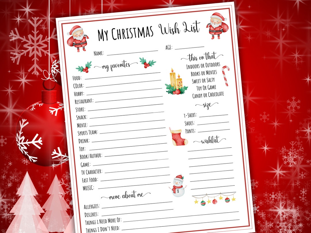 Kids Christmas Wish List, Kids Christmas List, Printable Gift List ...