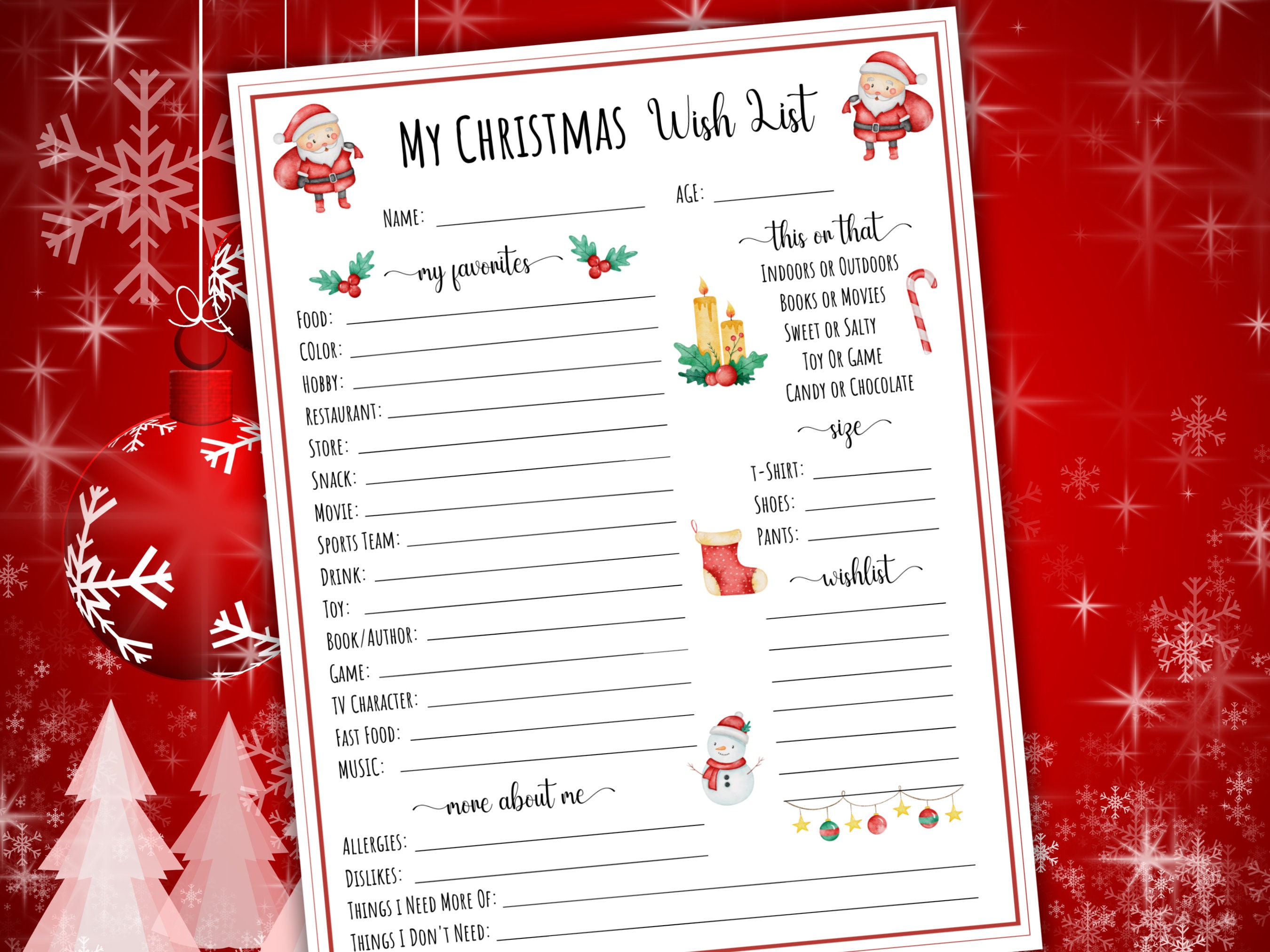 Kids Christmas Wish List, Kids Christmas List, Printable Gift List ...