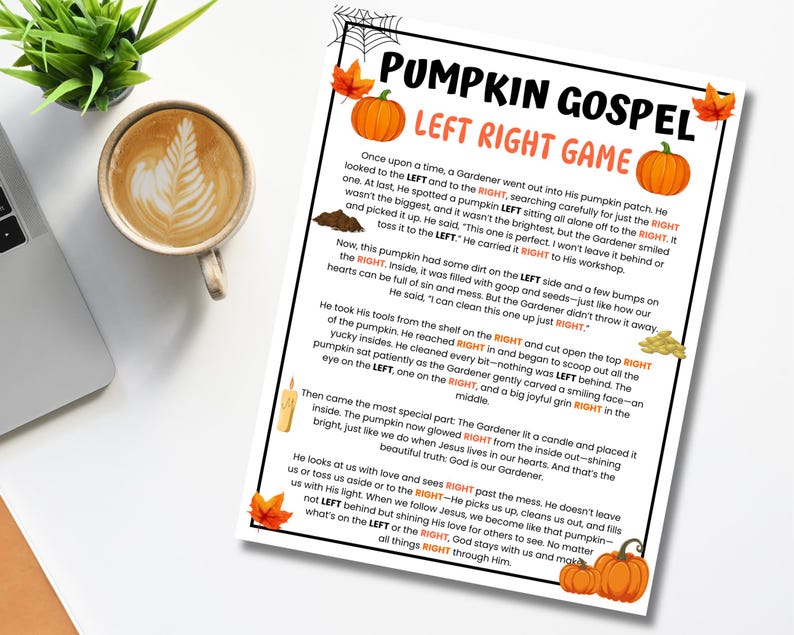 Pumpkin Gospel Game, Christian Halloween Left Right Game, Fall Bible ...