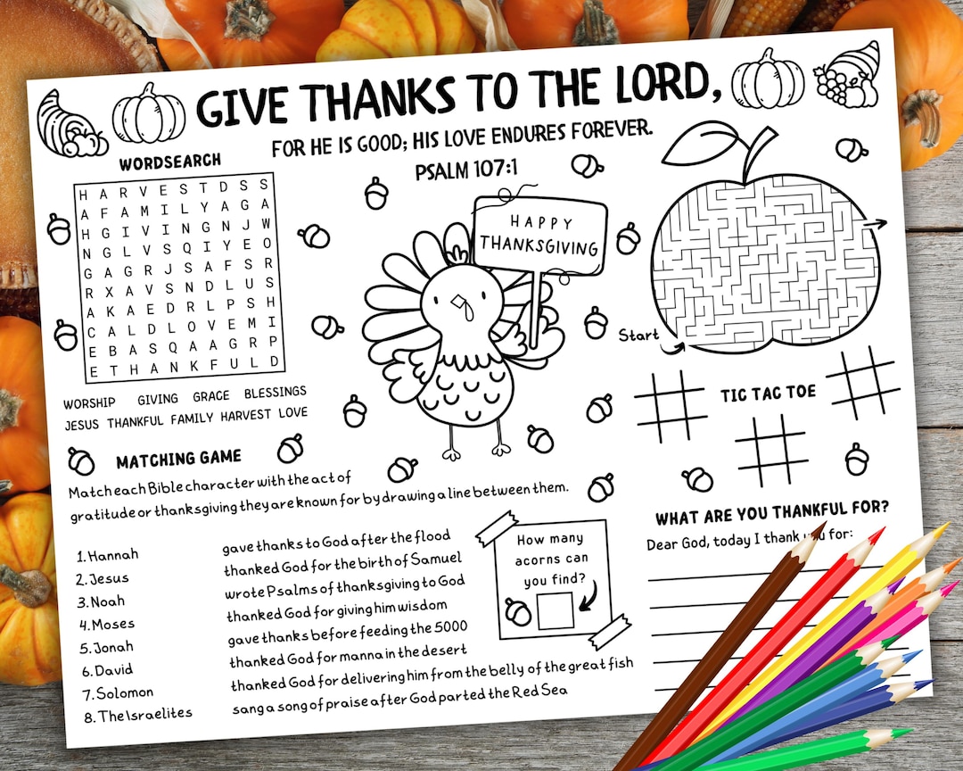 Thanksgiving Activity Placemat, Coloring Page for Kids, Give Thanks, Be ...