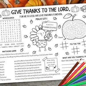 Thanksgiving Activity Placemat, Coloring Page for Kids, Give Thanks, Be ...