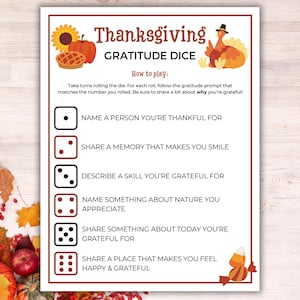Thanksgiving Gratitude Dice Game, Printable Thanksgiving Game for Kids ...