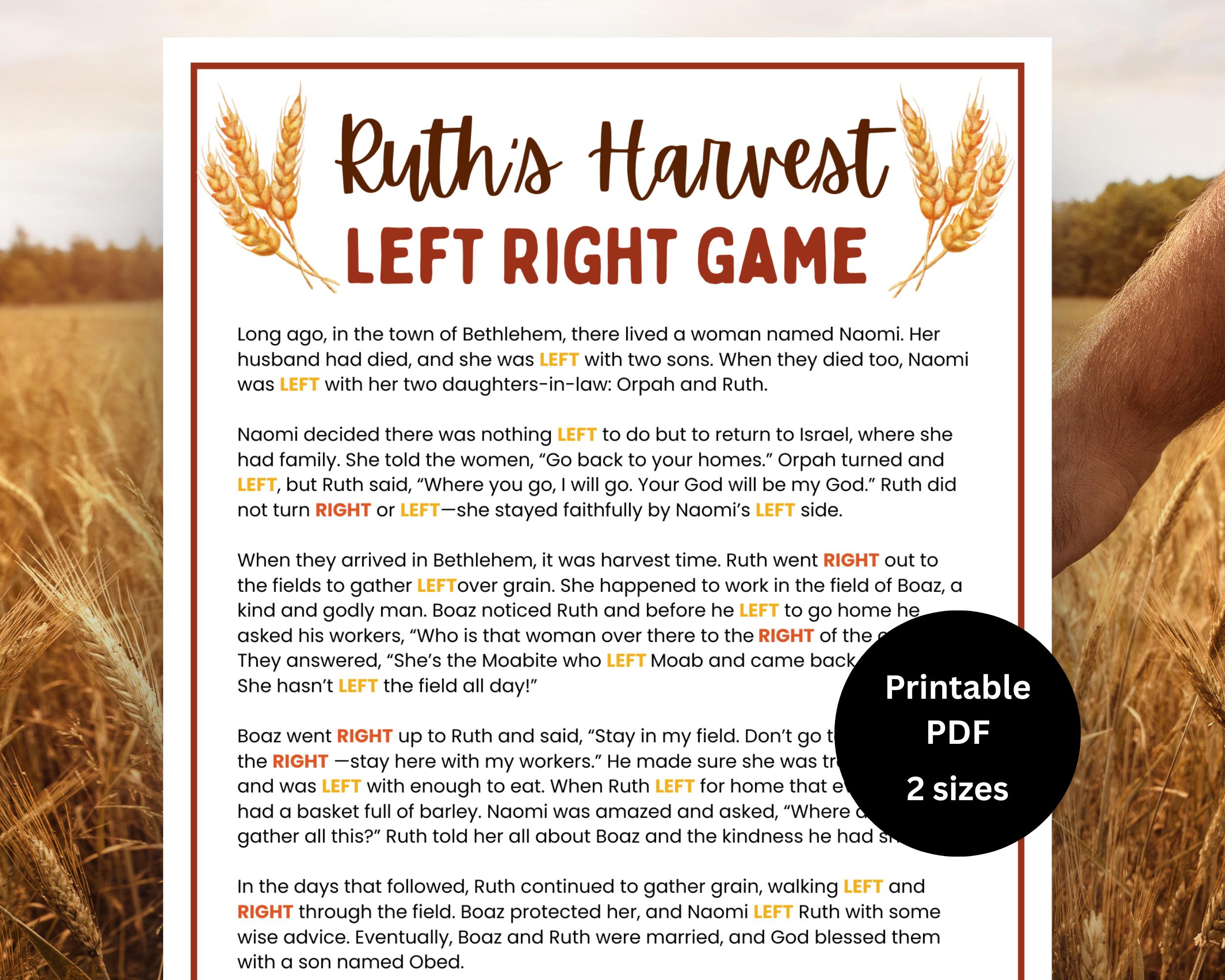 Ruth's Harvest Left Right Game, Book of Ruth Bible Game Printable, Fall ...